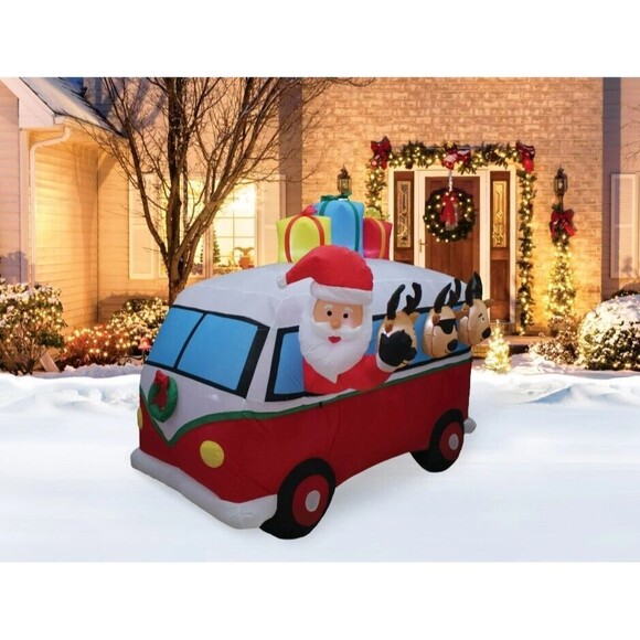 Holiday Time | Holiday | Vintage Holiday Bus W Santa Friends 7 Foot Air ...